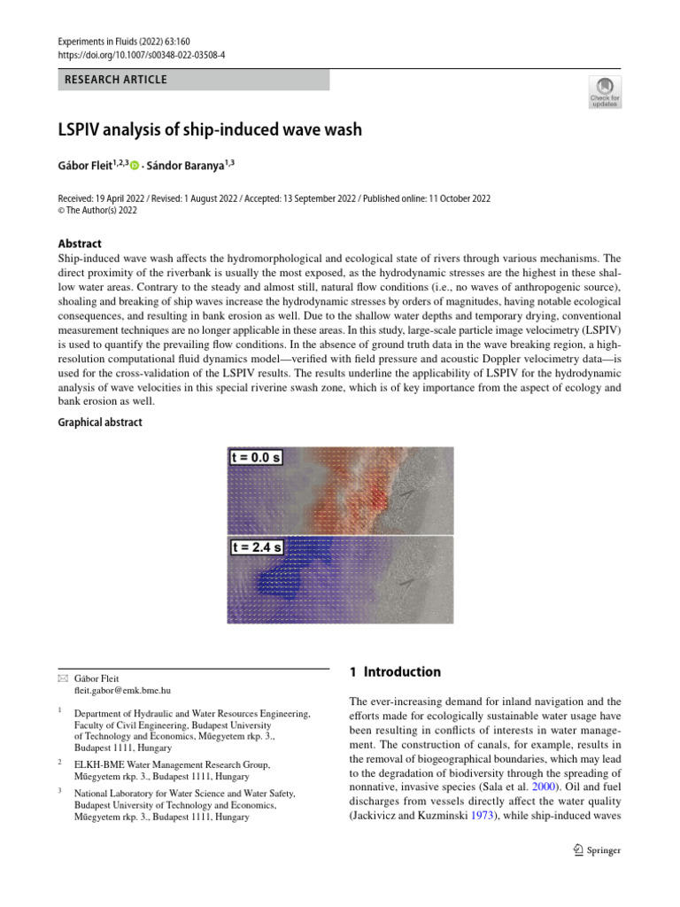 LSPIV Analysis of Ship Induced Wave Wash: Gábor Fleit Sándor Baranya ...
