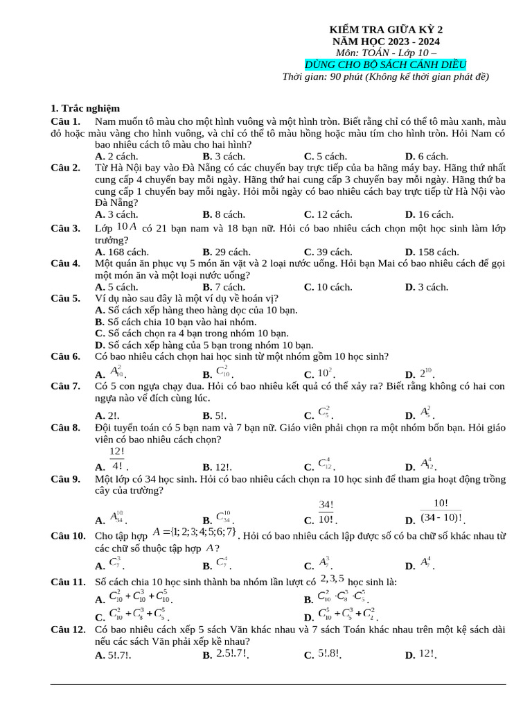 De Thi GK2 Toan 10 CD de 1 | PDF
