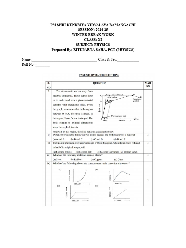CL Xi Phy Winter Break Work 24-25 | PDF