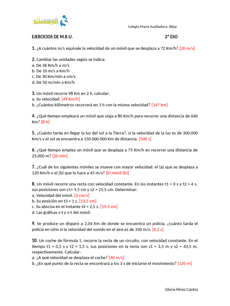 Ejercicios de Mru | PDF