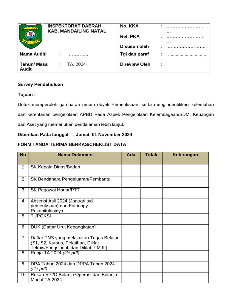 Ceklis Data Audit Opd | PDF