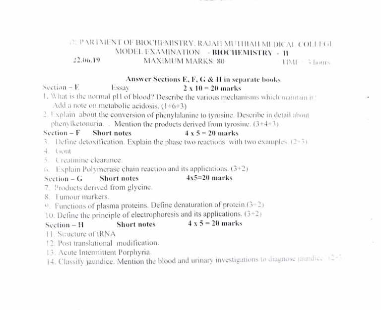 Biochemistry Exam Questions | PDF