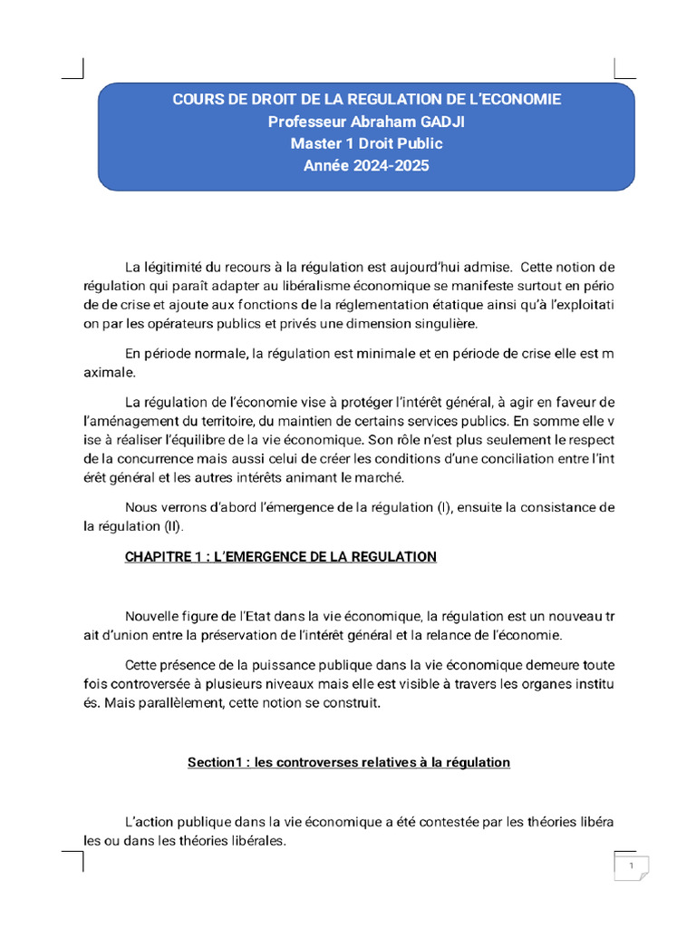 COURS DE DROIT DE LA REGULATION ECONOMIQUE - Phoenix | PDF