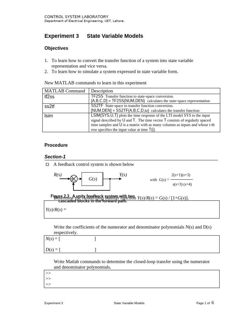 Experiment 3 State Variable Models | PDF | Damping | Matrix (Mathematics)