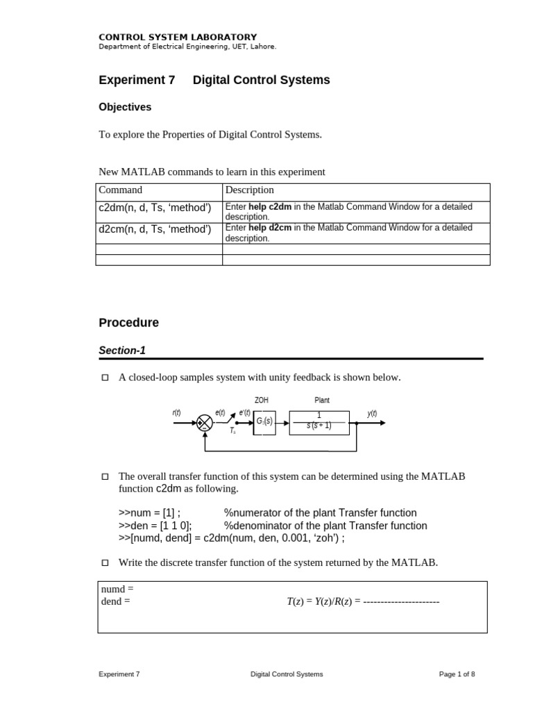 Experiment 7 Digital Control Systems | PDF | Zero Of A Function ...