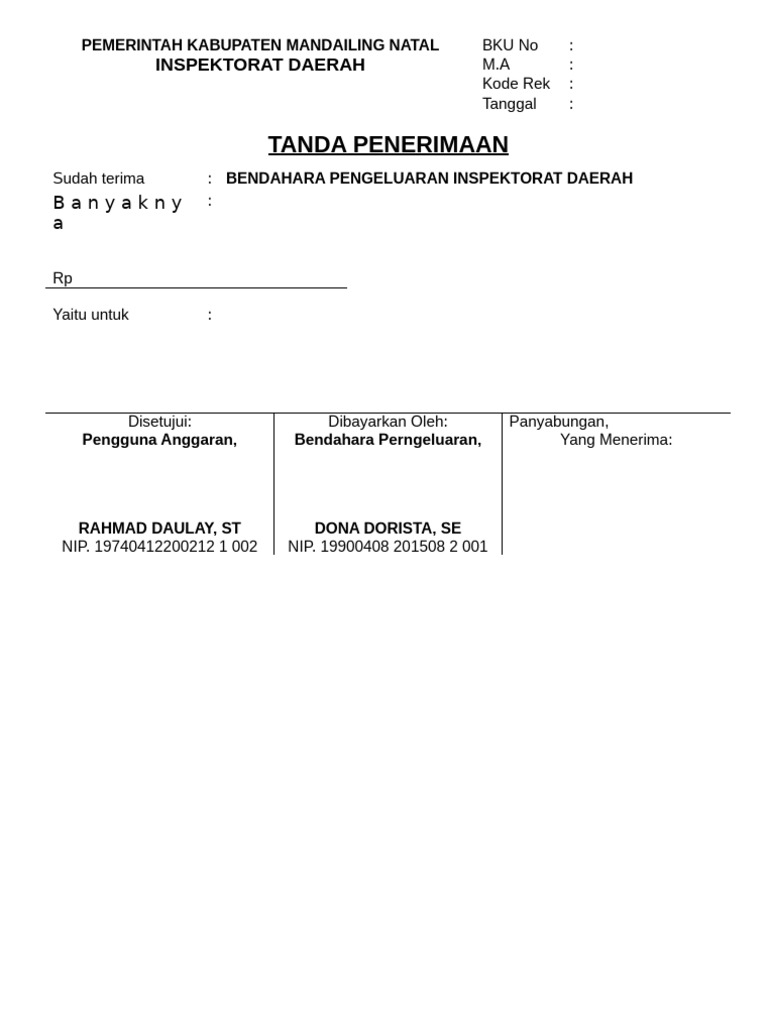 Contoh Kwitansi Bendahara Pengeluaran | PDF