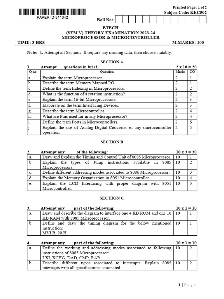 Kec502 Microprocessor Microcontroller | PDF | Microcontroller | Computer Engineering