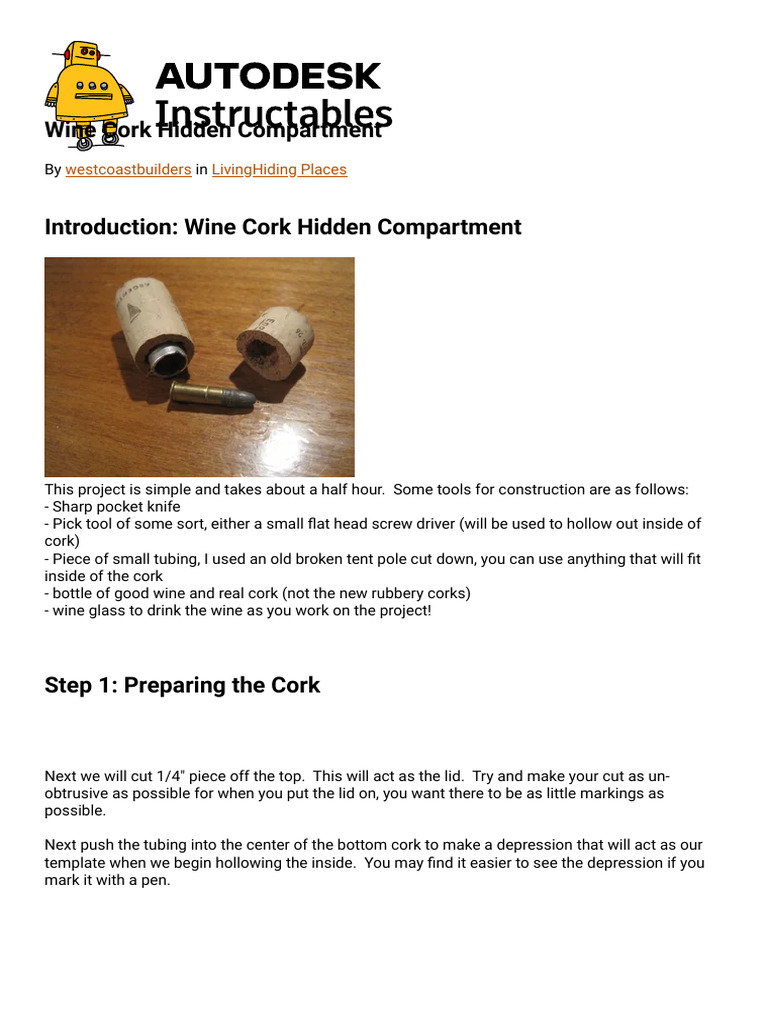 Wine Cork Hidden Compartment _ 4 Steps - Instructables | PDF