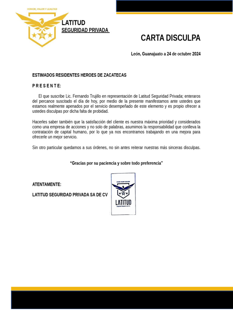 Carta Disculpa | PDF