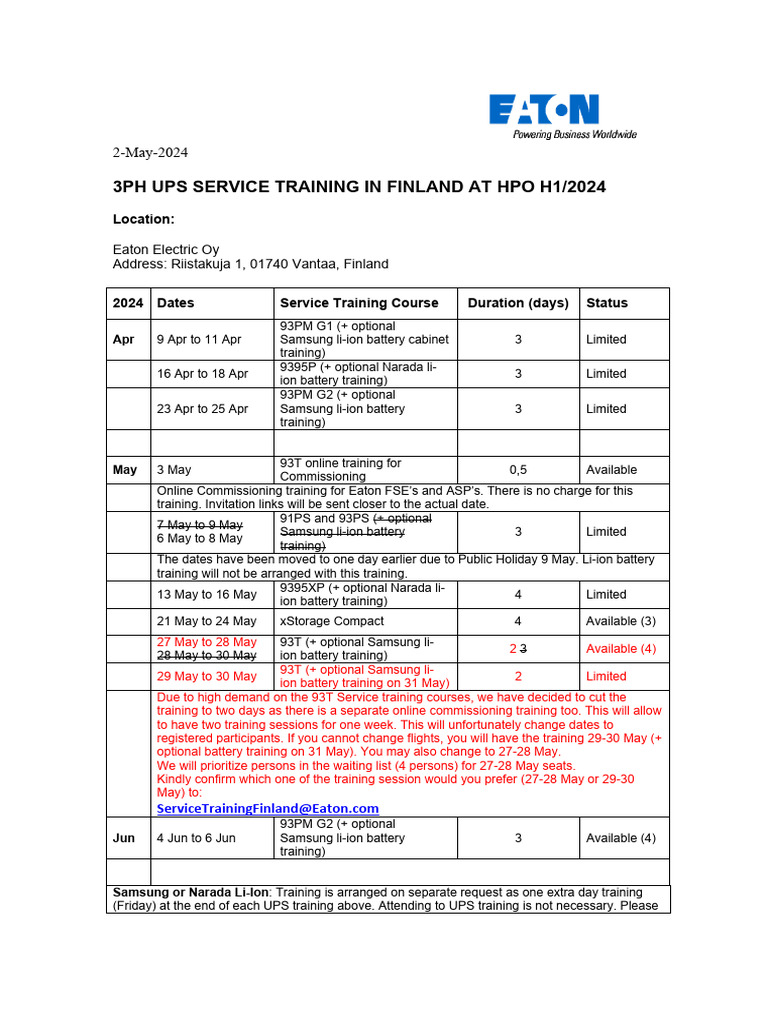 HPO 3ph UPS Service Training Courses H1-2024 - Rev09 | PDF | Battery ...