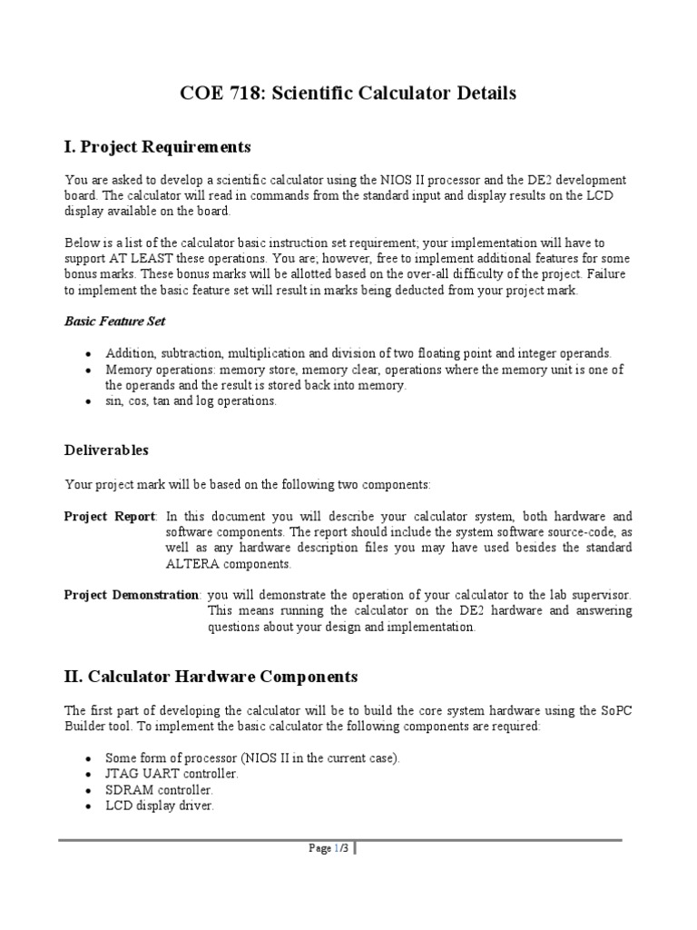 COE 718 Scientific Calculator SoPC Design | PDF | Calculator | Central ...
