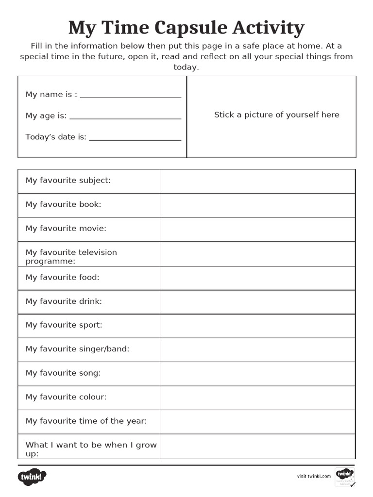 ROI2 E 113 My Time Capsule Activity Sheet Eco Colour | PDF