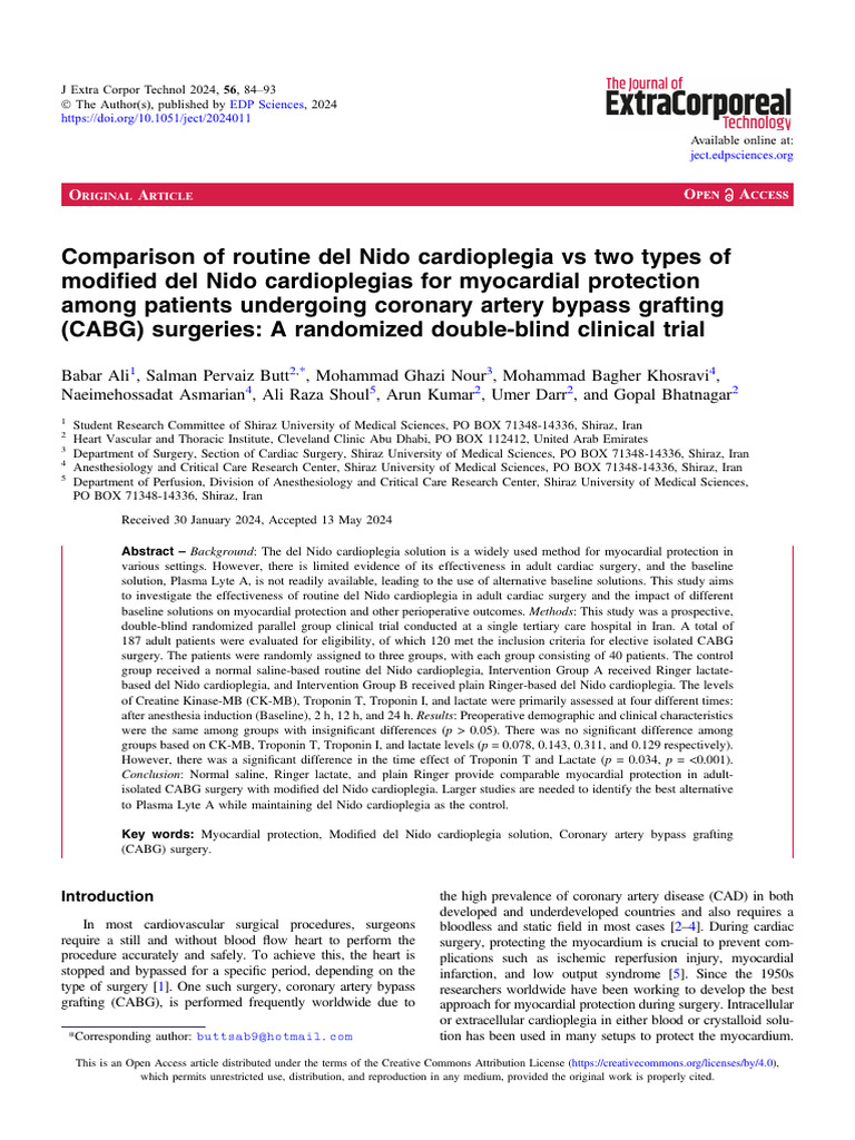 Comparison of Routine Del Nido Cardioplegia Vs Modified 1731946829 ...