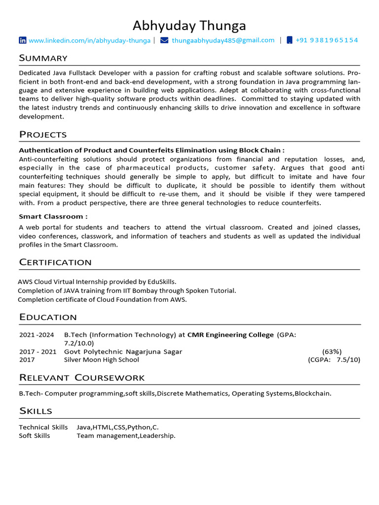 Java Fullstack Developer Profile | PDF