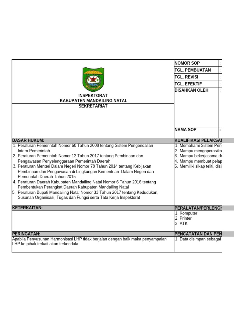 Sop Penyusunan Harmonisasi LHP Ok | PDF