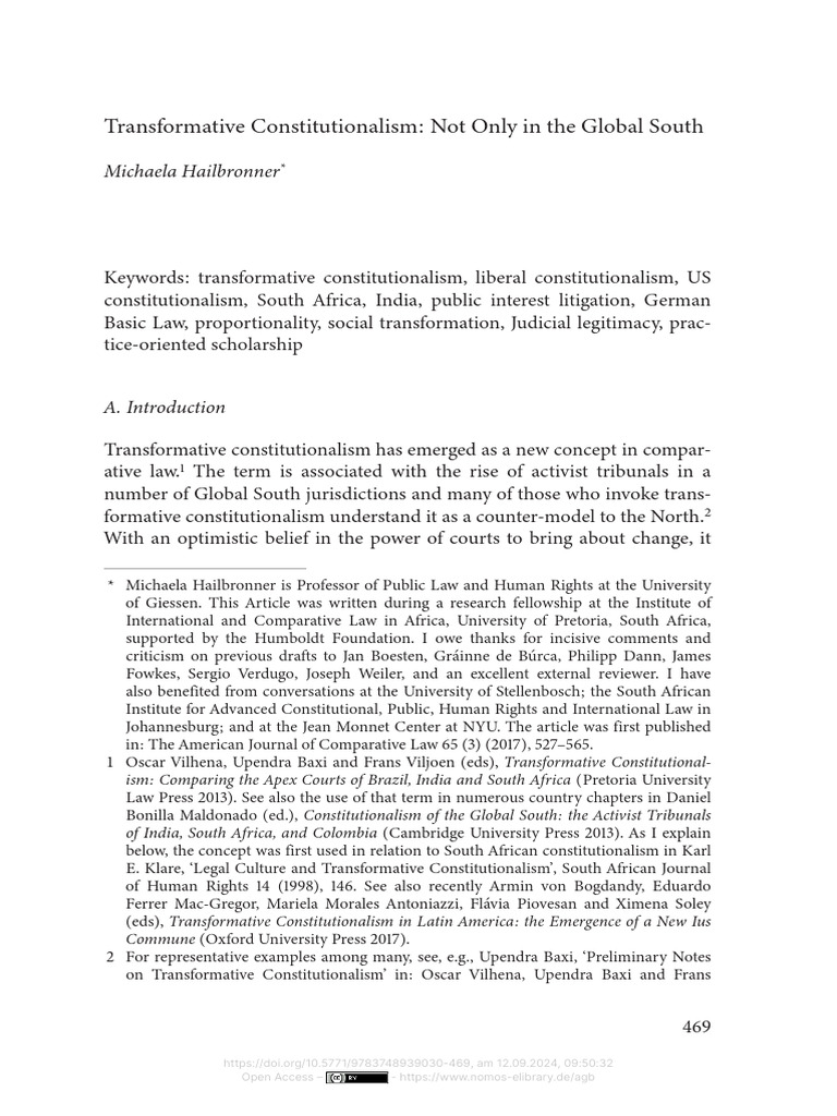 Transformative Constitutionalism Not Only In The G Pdf Supreme