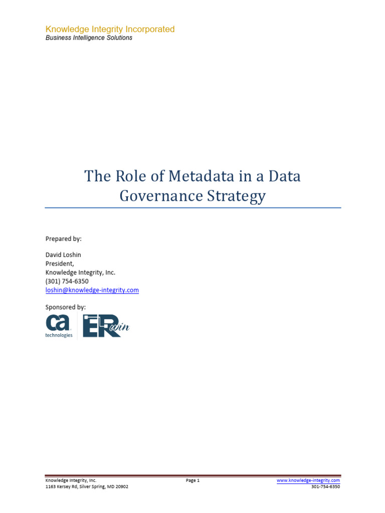 3-Role of Metadata Data Governance | PDF | Metadata | Governance