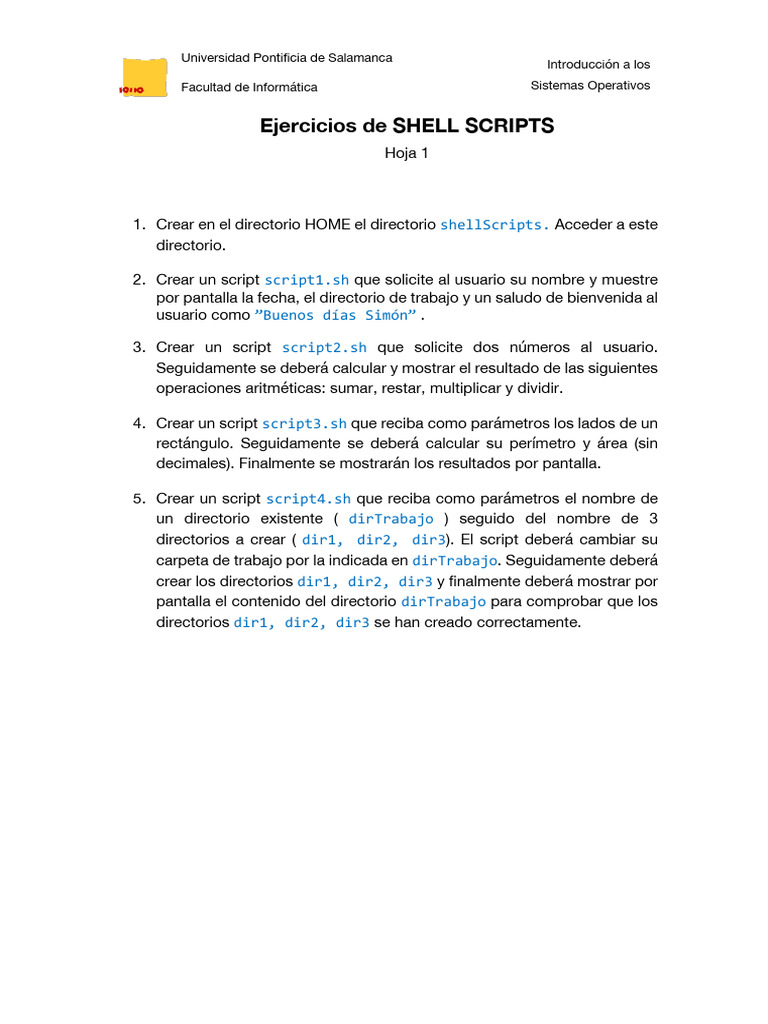 1 Ejercicios Shell Scripts | PDF