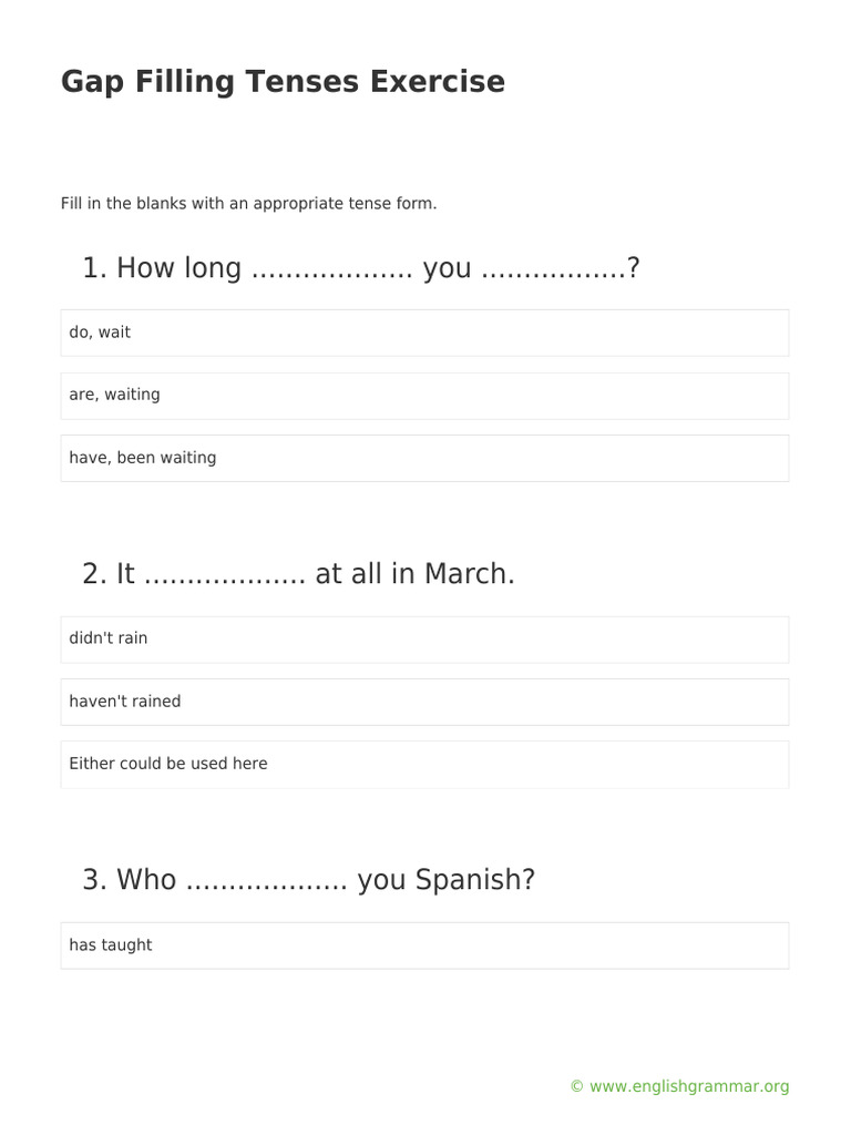 Gap Filling Tenses Exercise_2 | PDF