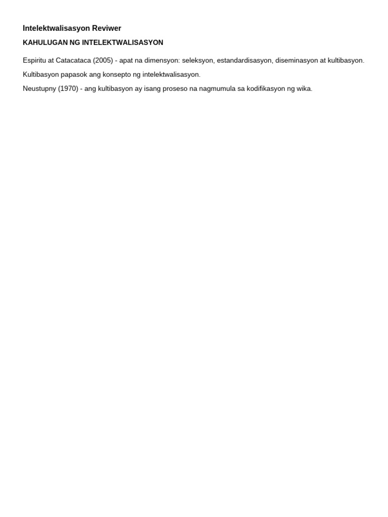 Intelektwalisasyon Reviwer | PDF