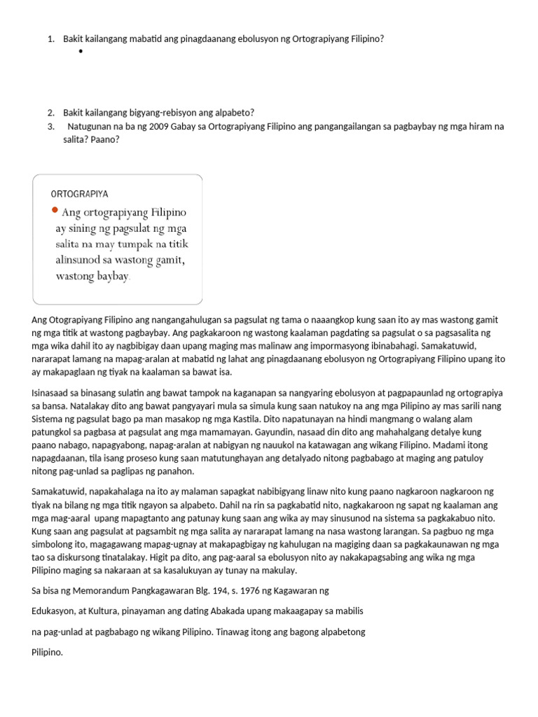 Bakit Kailangang Mabatid Ang Pinagdaanang Ebolusyon NG Ortograpiyang ...