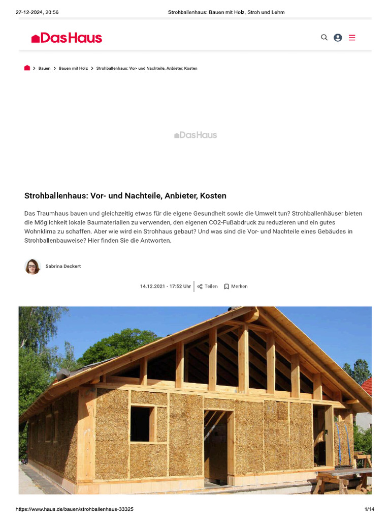 Strohballenhaus_ Bauen Mit Holz, Stroh Und Lehm | PDF