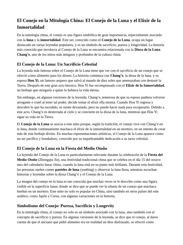 El Conejo en La Mitología China El Conejo de La Luna y El Elixir de La Inmortalidad | PDF ...