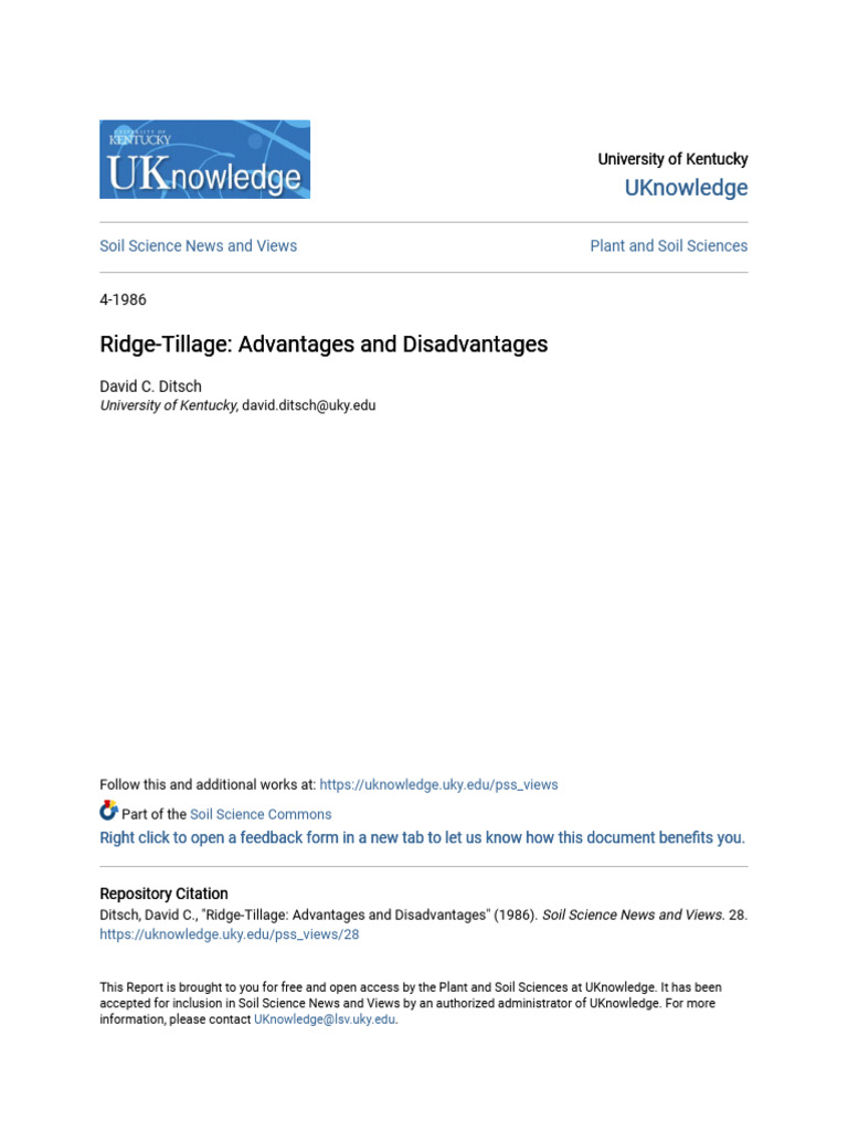 Ridge-Tillage - Advantages and Disadvantages | PDF | Tillage | Plough