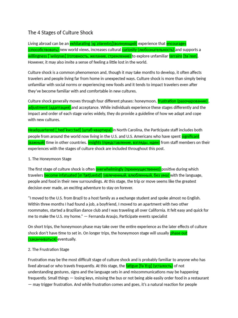 Understanding the 4 Stages of Culture Shock | PDF | Psychology