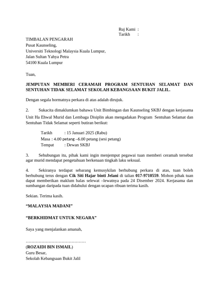 Surat Jemputan Penceramah Utm | PDF