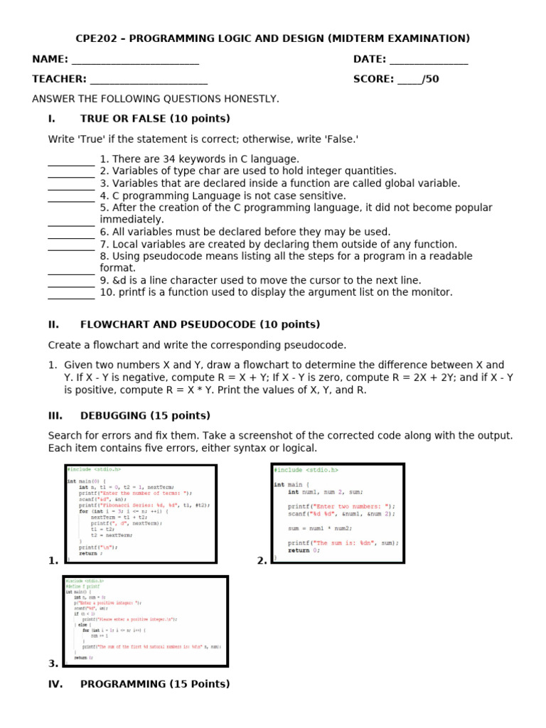 Cpe202 - Midterm Examination (LMS) | PDF | Computer Program | Programming