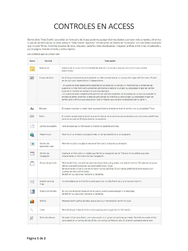 Controles en Formularios en Access | PDF