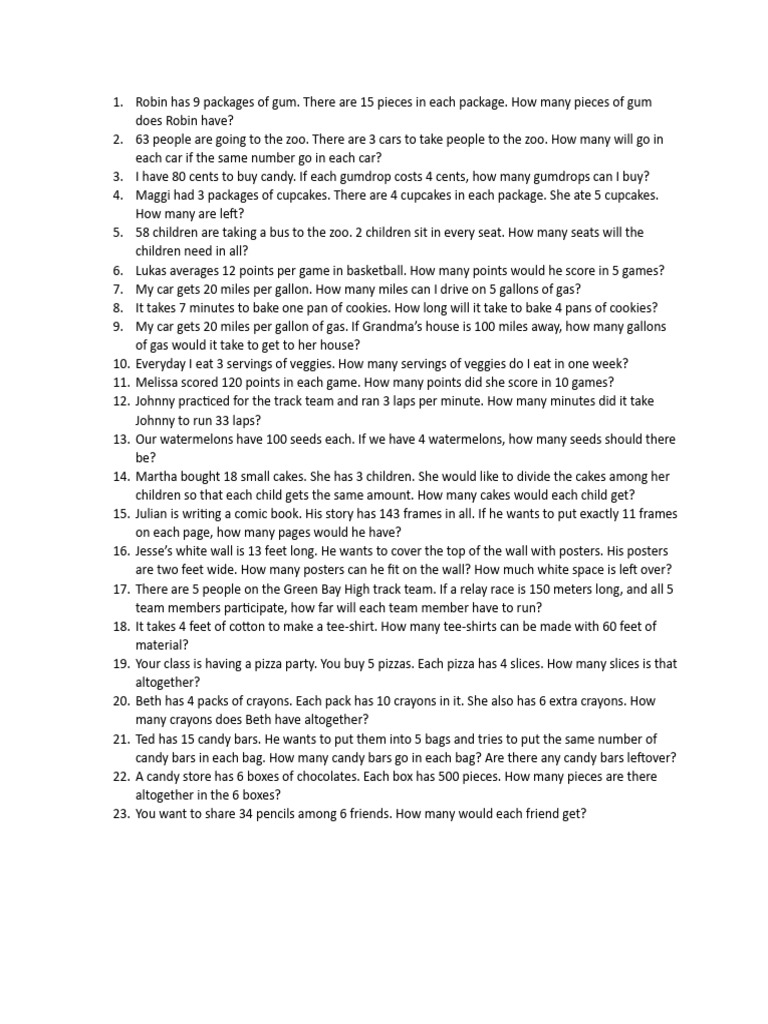 Math Word Problems Collection | PDF | Candy | Cupcake