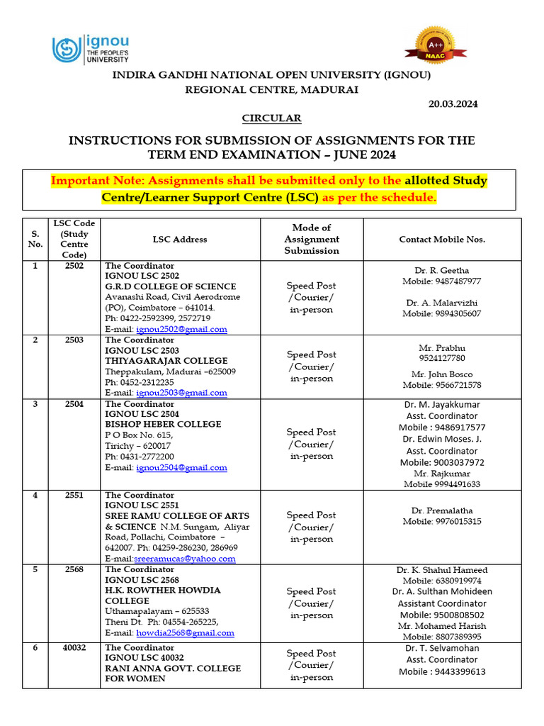 OLD - Assignments Circular TEE 0624 | PDF