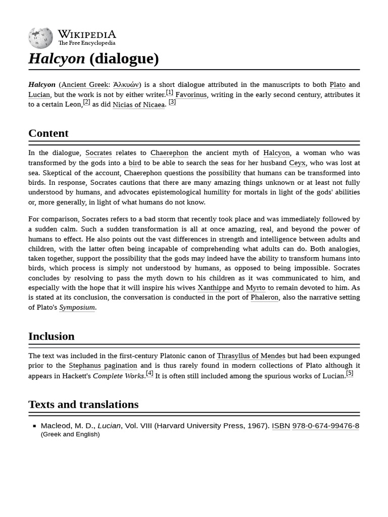 Halcyon_(dialogue) | PDF | Socrates | Socratic Dialogues