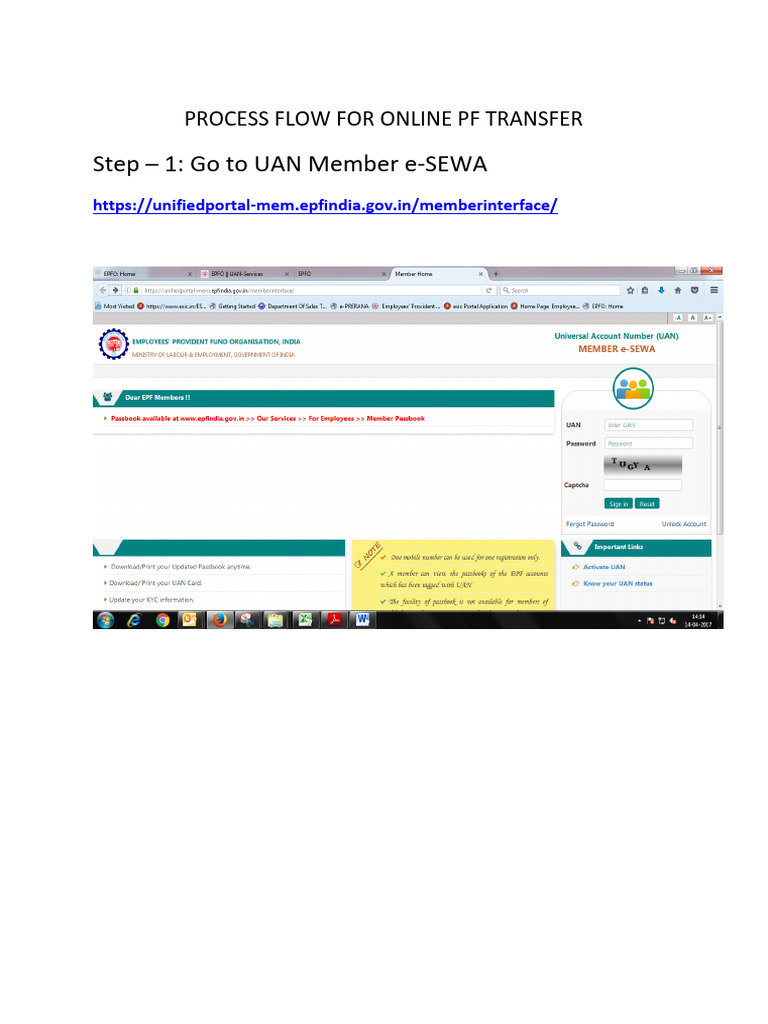 PROCESS FLOW FOR ONLINE PF Transfer | PDF