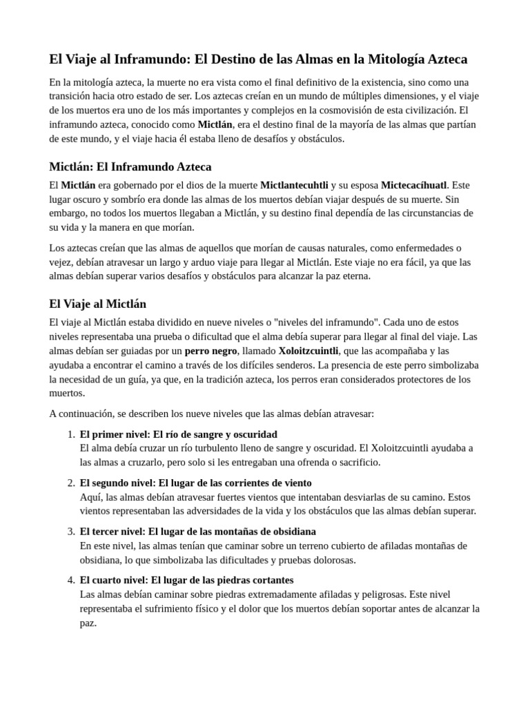 El Viaje Al Inframundo El Destino de Las Almas en La Mitología Azteca | PDF