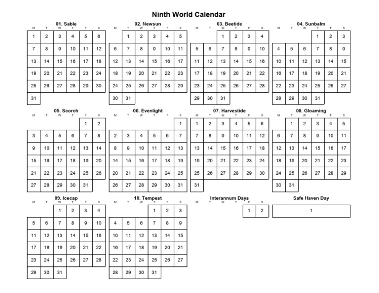 Numenera Ninth World Calendar | PDF