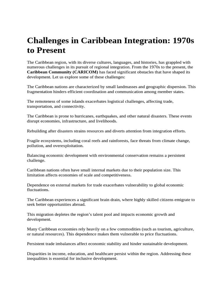 Caribbean Integration Challenges Since 1970 | PDF | Caribbean ...