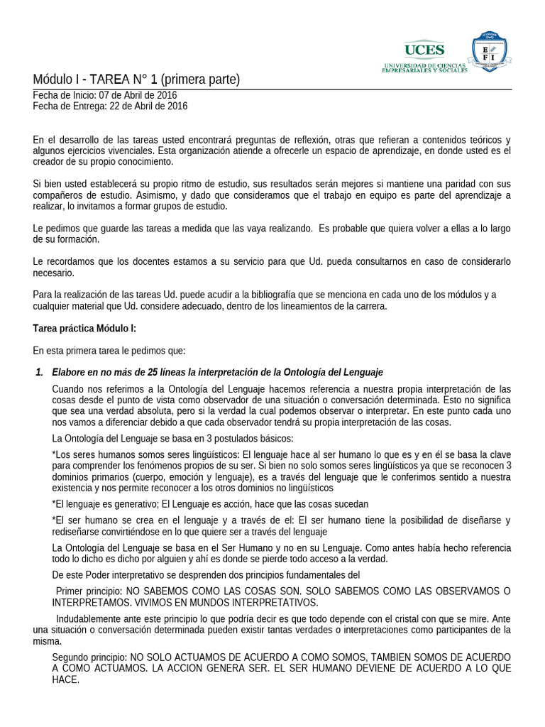 Tarea 1 Modulo 1 | PDF | Verdad