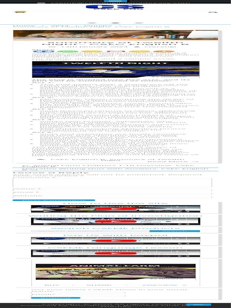 Summary of Twelfth Night - CSEC English B | PDF | Twelfth Night ...