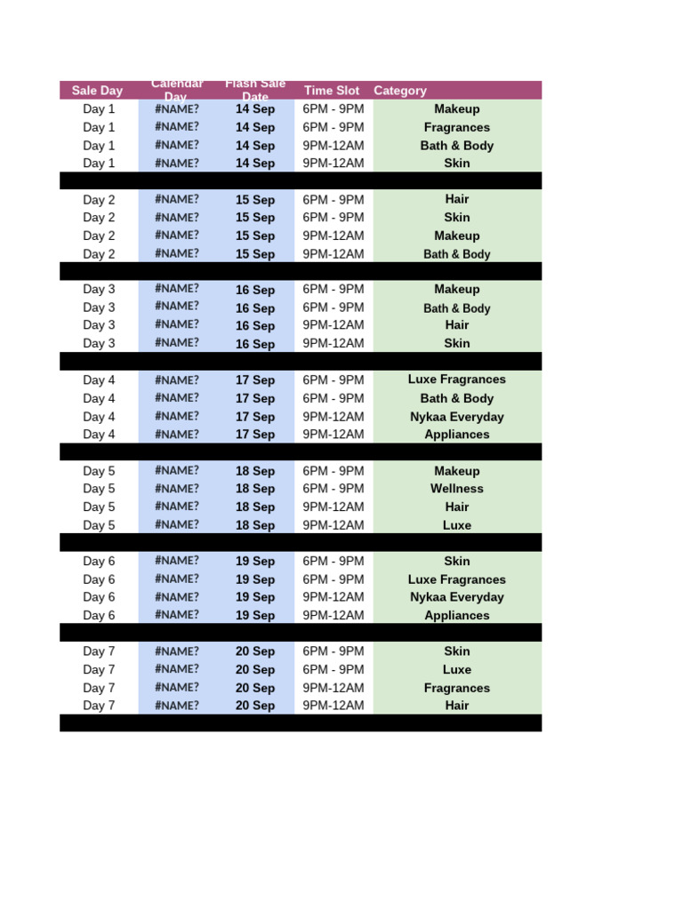 Nykaa September Sale Schedule | PDF | Beauty | Cosmetics
