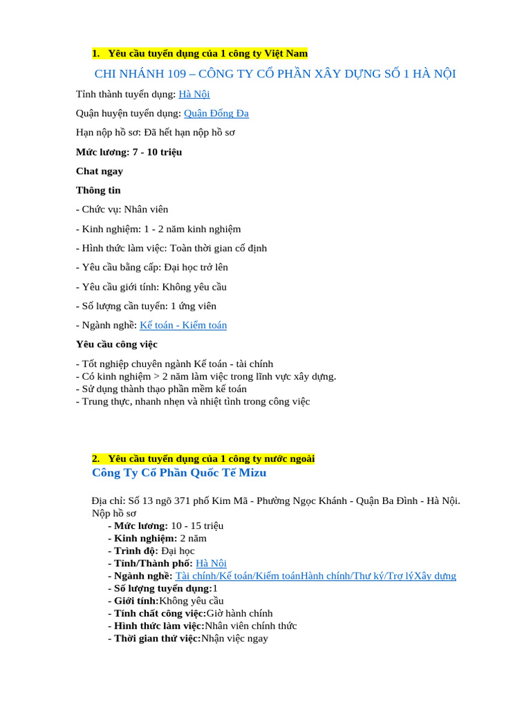 Yêu cầu tuyển dụng (NMKT) | PDF