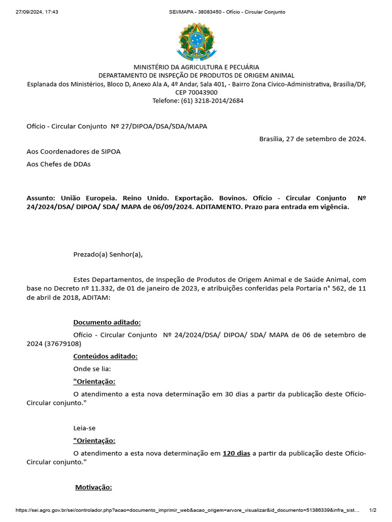 SEI - MAPA - 38083450 - Ofício - Circular Conjunto | PDF