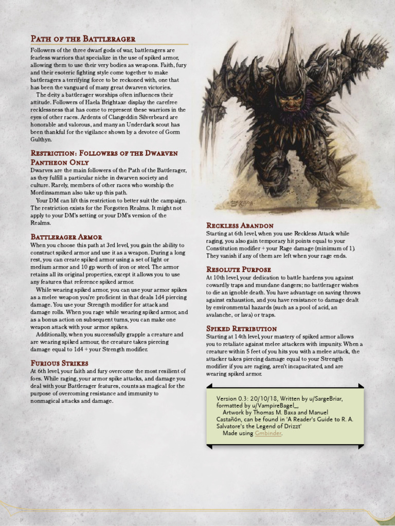 Path of The Battlerager Redux | PDF | Dwarf (Dungeons & Dragons)