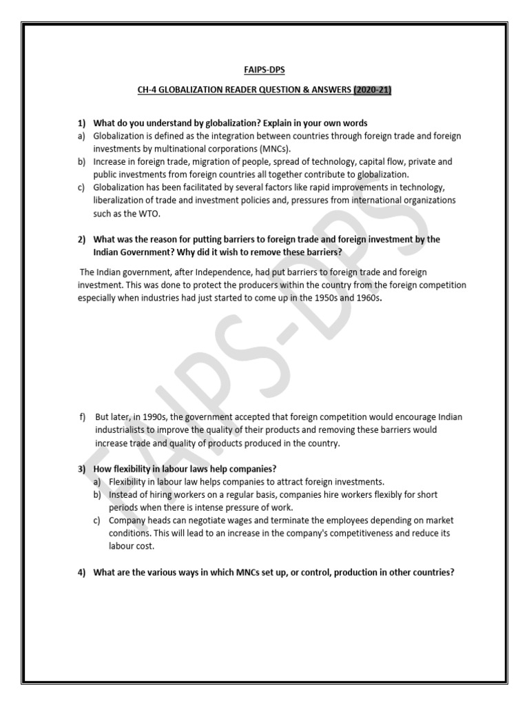 Globalization Reader Answer Key | PDF | Globalization | Market (Economics)