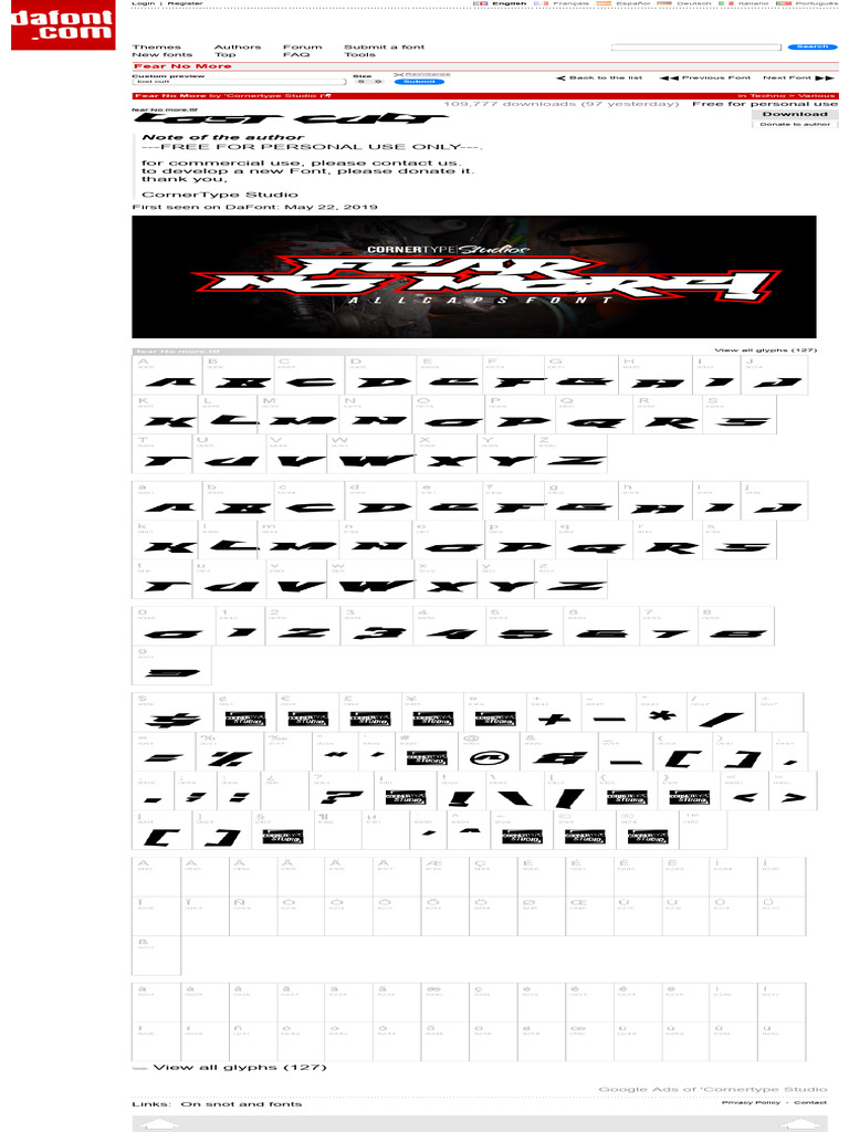 Fear No More Font Dafont - Com 2 | PDF