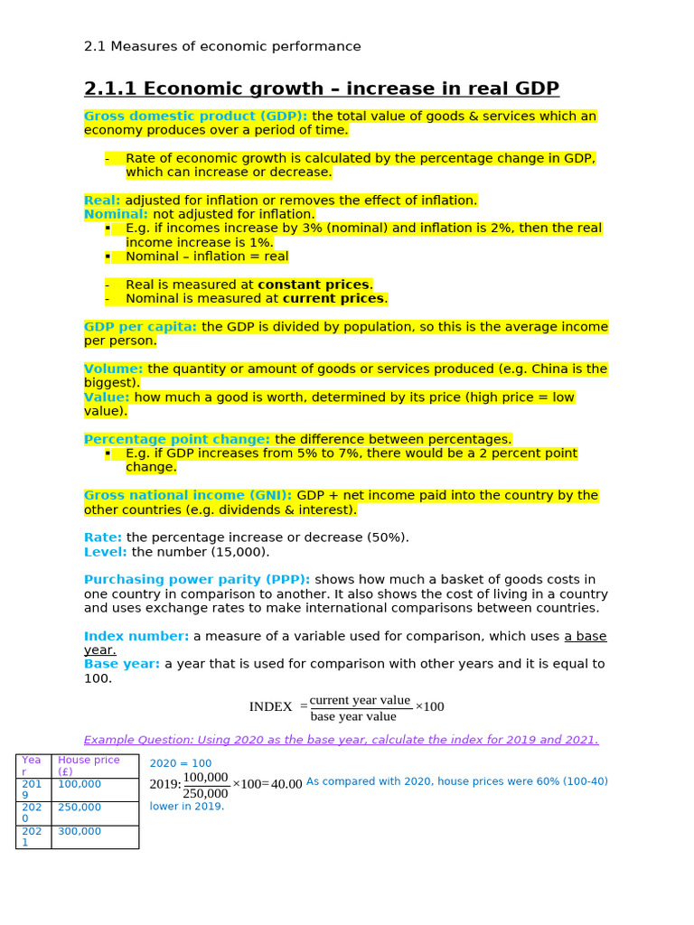 2.1 Measures of Economic Performance | PDF | Cost Of Living | Gross ...