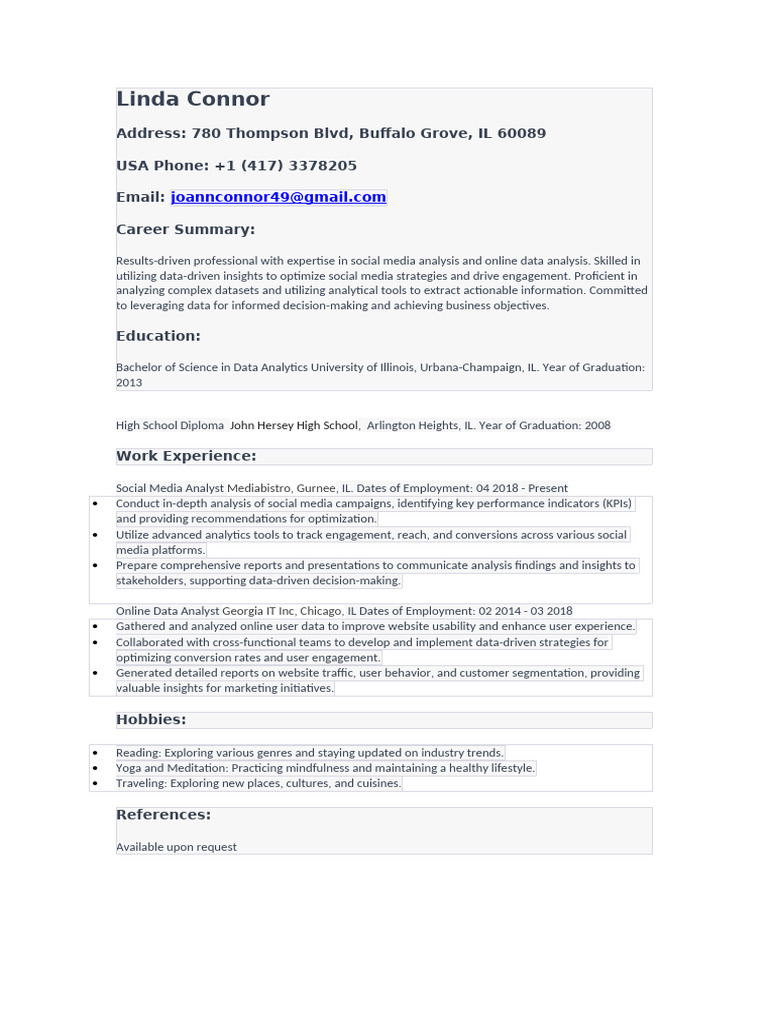 Linda Connor CV | PDF