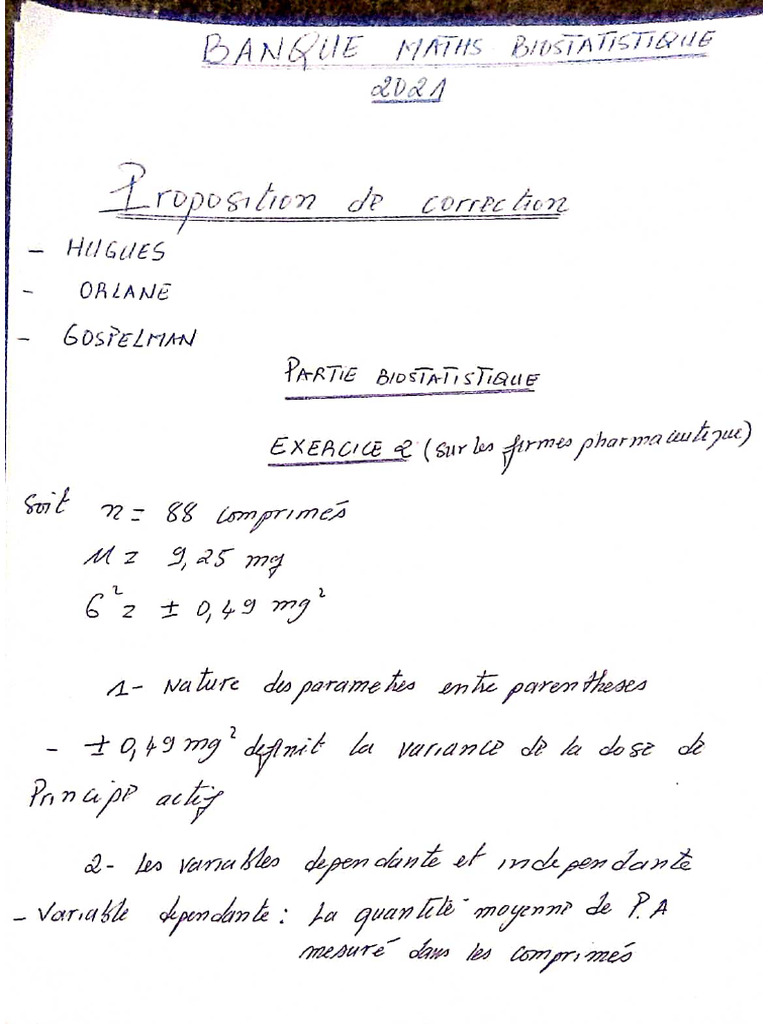Banque Maths Biostate 2021 Corrigée | PDF